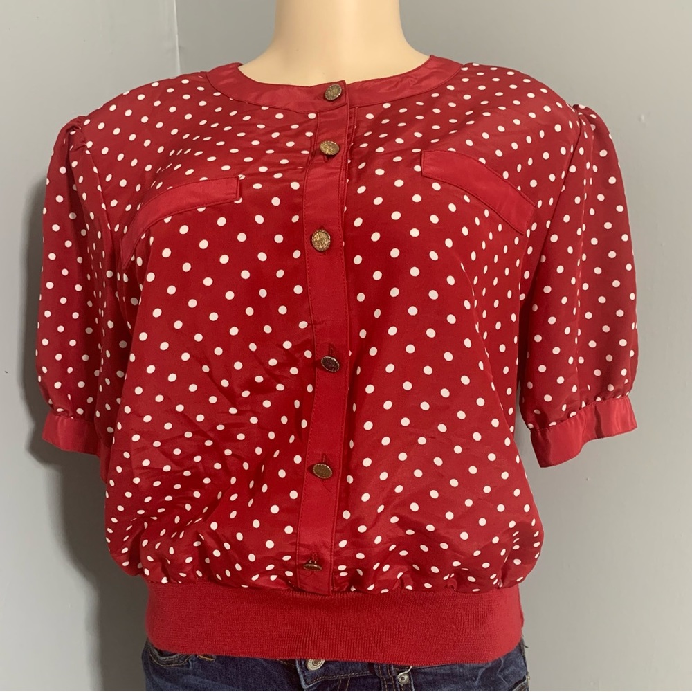Vintage Andrea Gayle Womens Polka Dot Red/Whate Blous… - Gem
